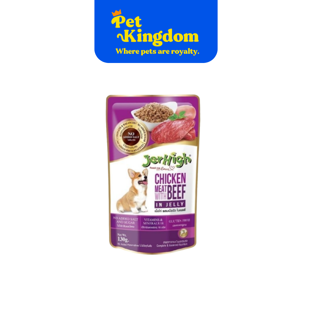 JERHIGH JELLY POUCH CHICKEN WITH BEEF 130G. – Pet Kingdom